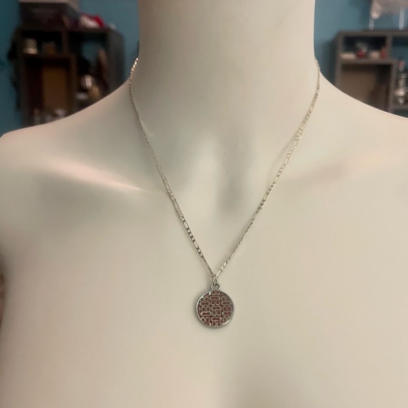 Coach | Jewelry | Coach Maroon Mini Enamel Round Signature Pendant 925 ...